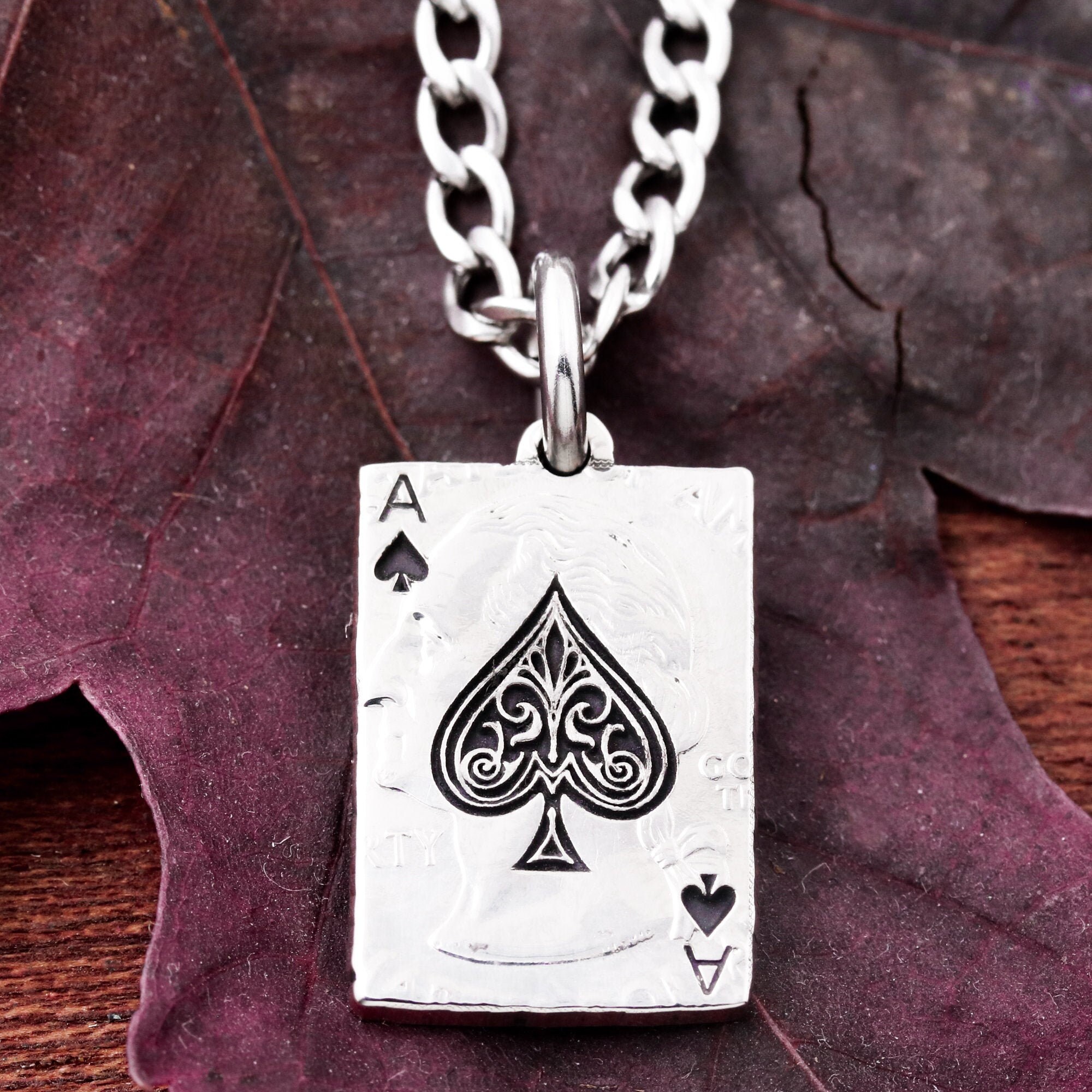 Ace of Spades Playing Card Necklace Engraved Spade Design - Etsy