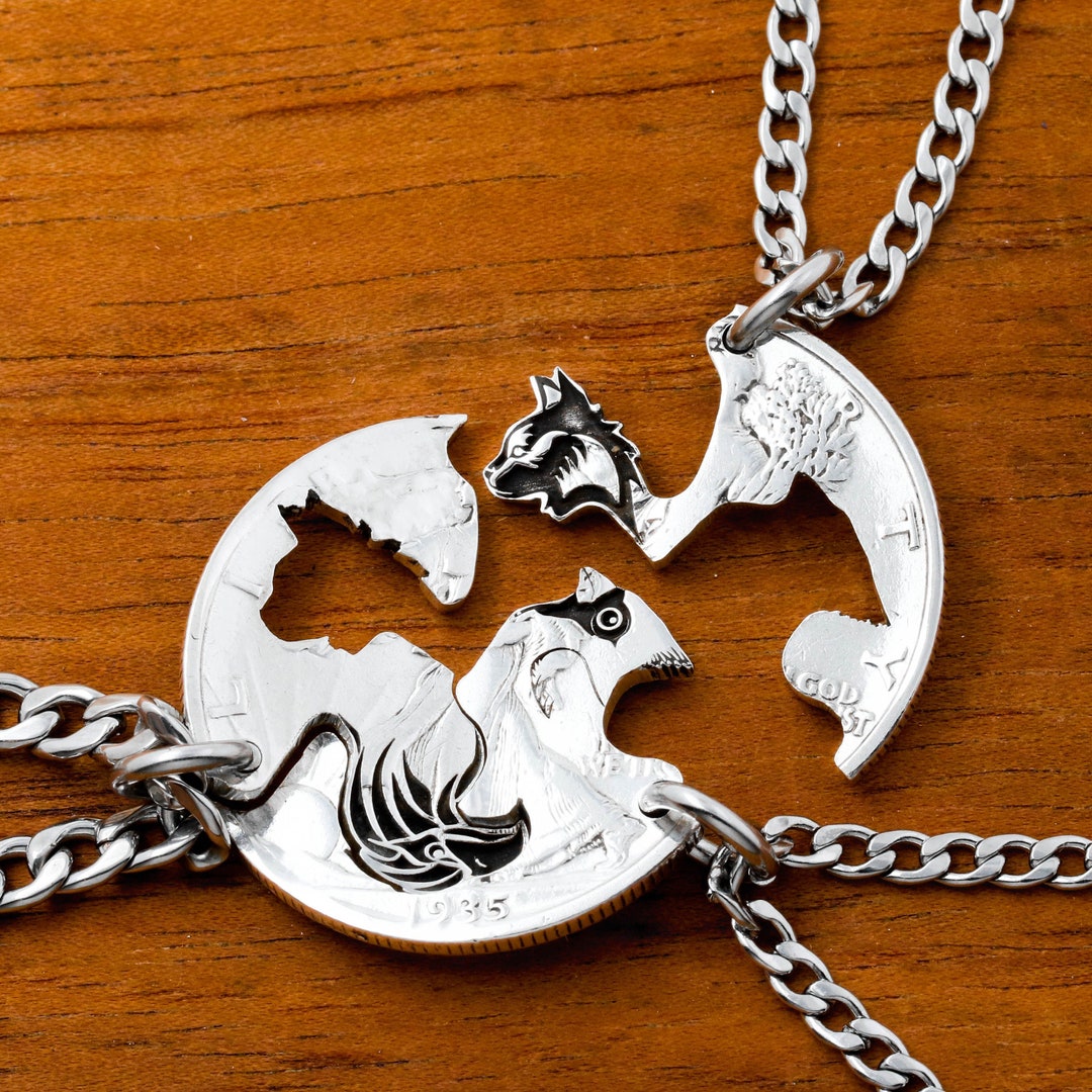 Hand Cut Coin Necklace Set: Engraved Animal Jewelry - Etsy
