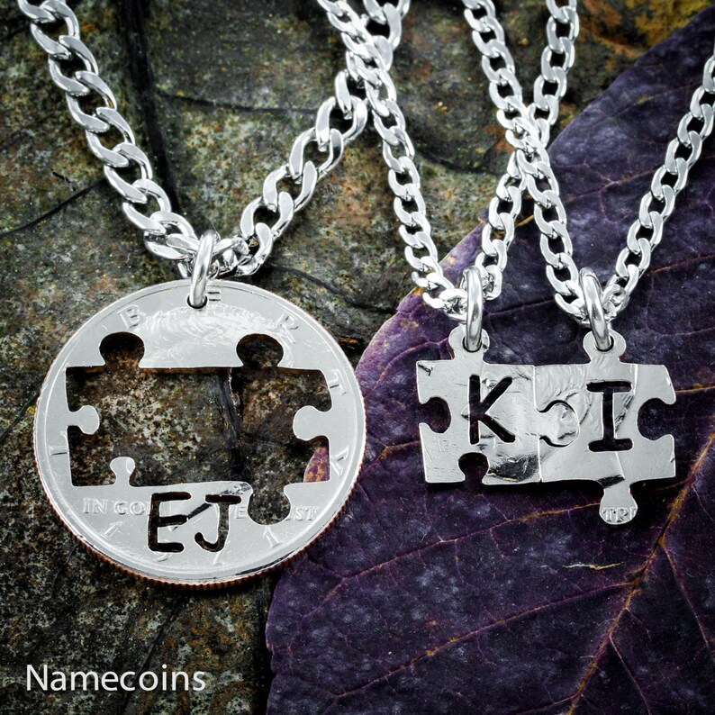 3 Custom Initials Best Friends Puzzle Piece Necklaces or - Etsy