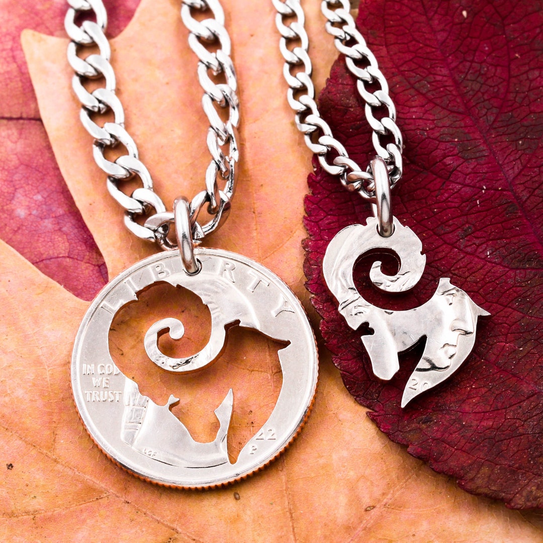 Hand Cut Coin Ram Necklaces: Interlocking Friendship Jewelry - Etsy