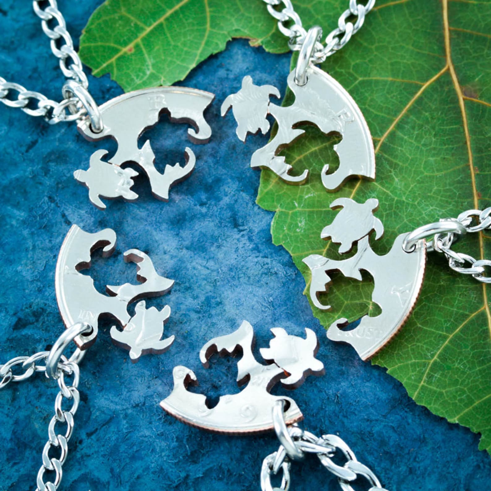 5 Best Friends Sea Turtle Necklaces, Interlocking Hand Cut Coin - Etsy