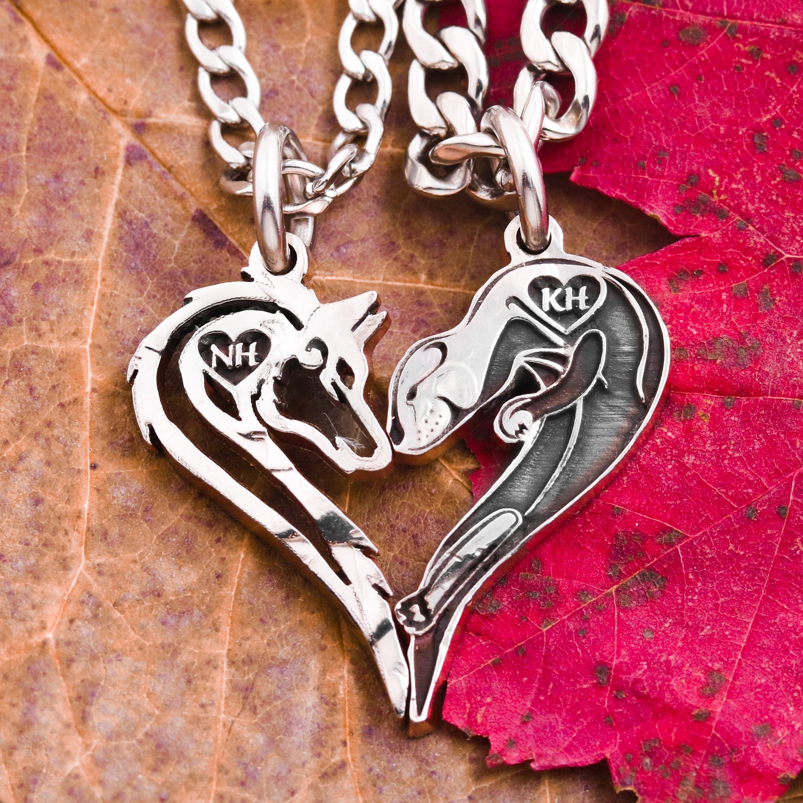 Wolf and Otter Couples Necklaces Animal Heart Custom - Etsy