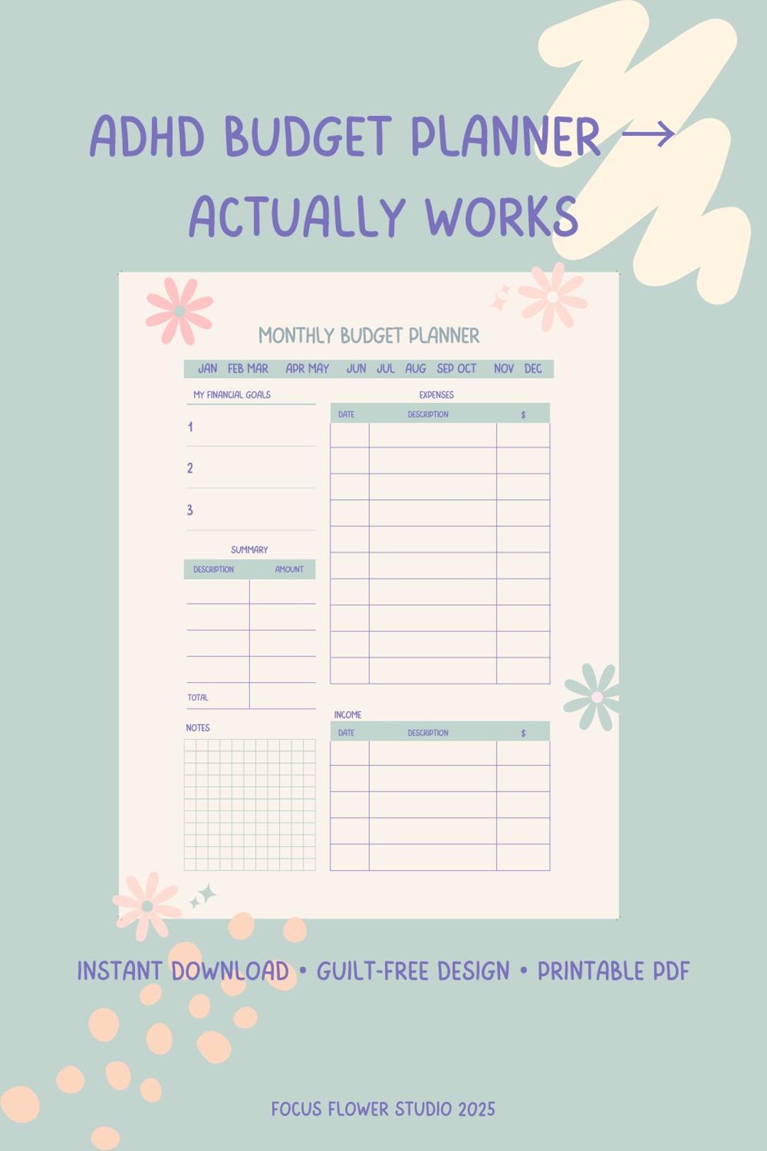 ADHD Budget Tracker Printable | Neurodivergent Monthly Budget Planner ...
