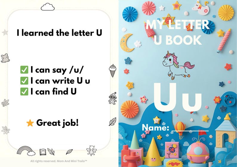 Letter U Mini Book | Preschool Phonics Worksheet (PDF Download) - Etsy