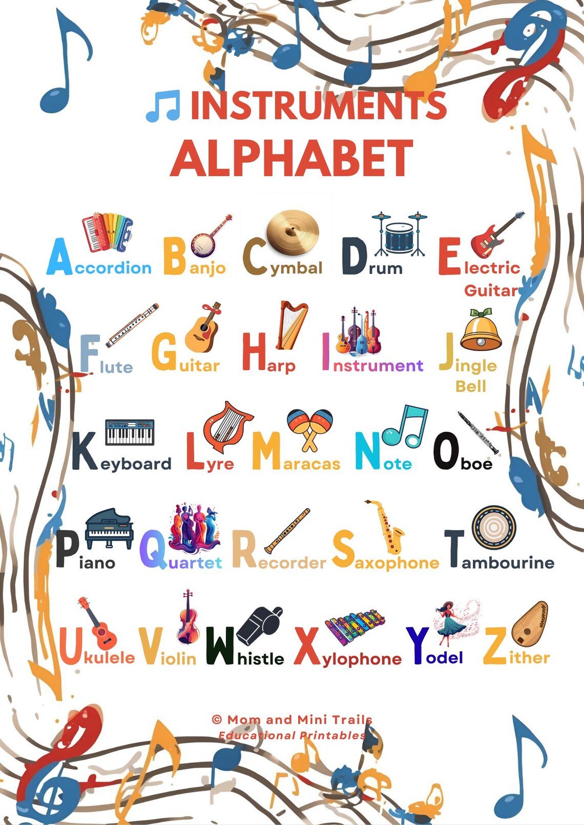 Instruments Alphabet Poster – Music Classroom – Educational Printable ...