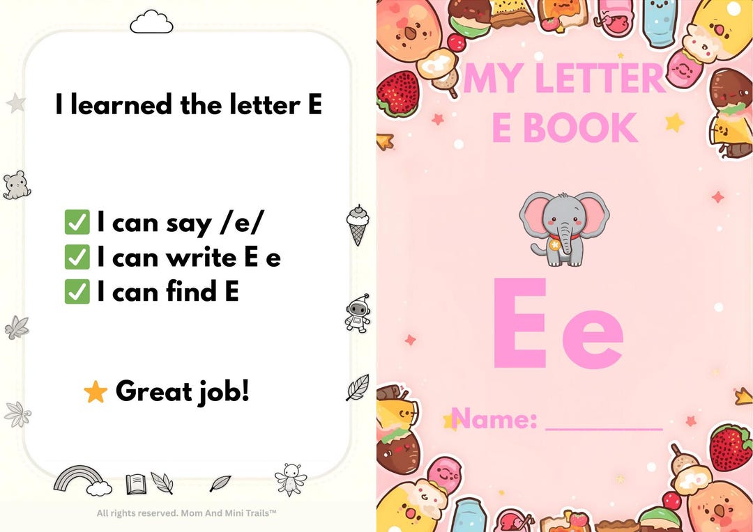 Letter E Mini Book Printable | Preschool Phonics Worksheet (PDF ...