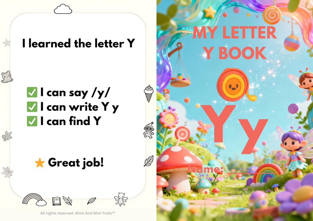 Letter Y Mini Book | Preschool Phonics Worksheet (PDF Download) - Etsy