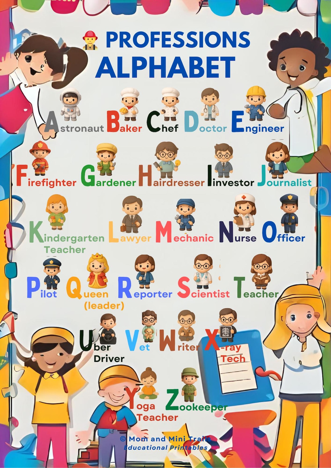 Professions Alphabet Poster – Jobs Classroom Art – Printable ...