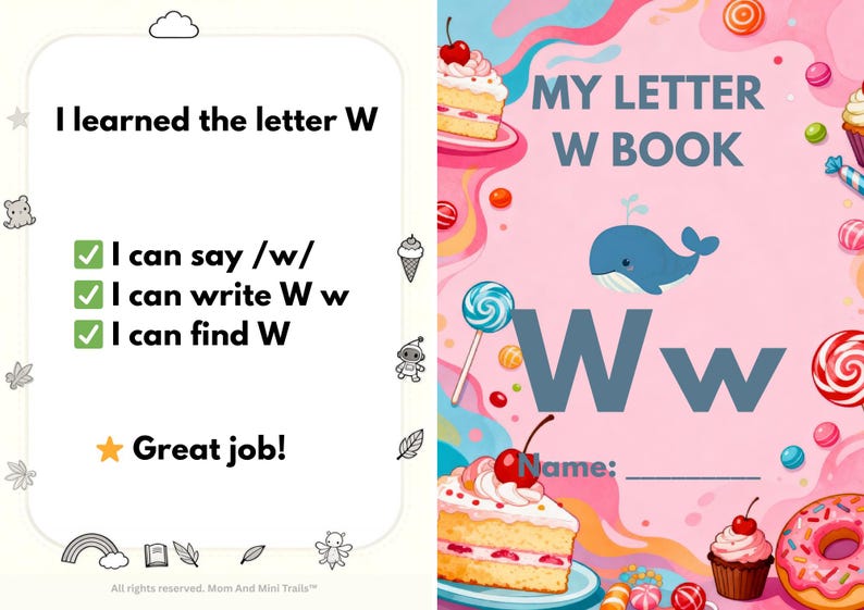Letter W Mini Book | Preschool Phonics Worksheet (PDF Download) - Etsy