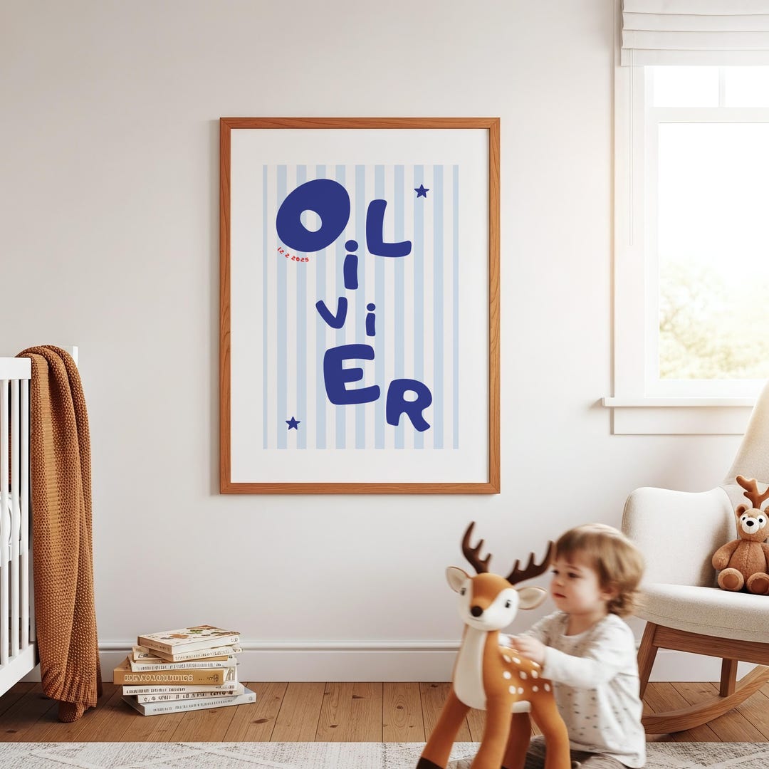 Personalized Baby Name Print Blue Stripes | Colorful Kids Bedroom ...