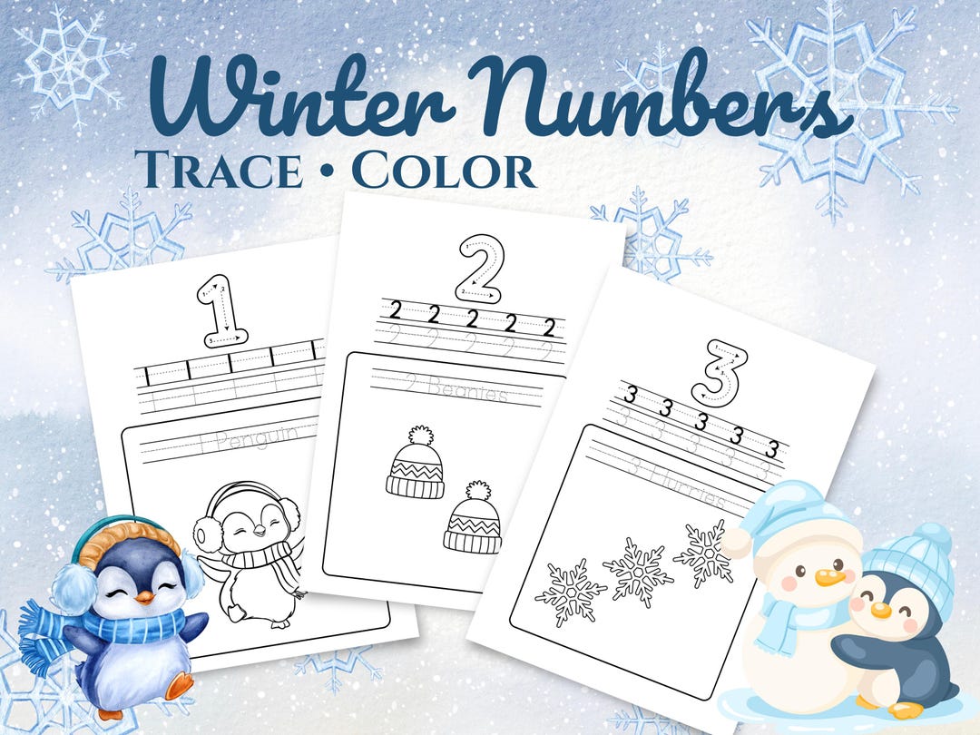 Winter Numbers 1-10 Tracing Worksheet + Colouring Pages • Preschool ...