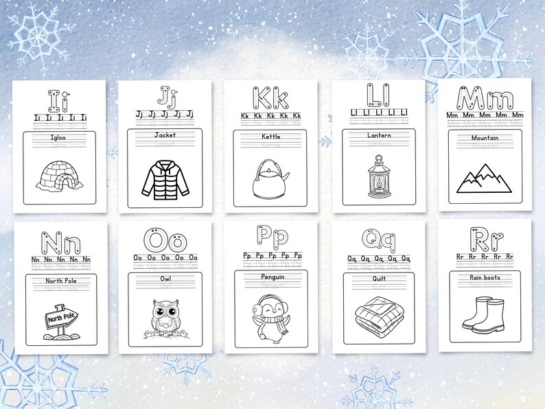 Winter Alphabet Tracing Worksheets | A-Z Coloring Pages (PDF) - Etsy