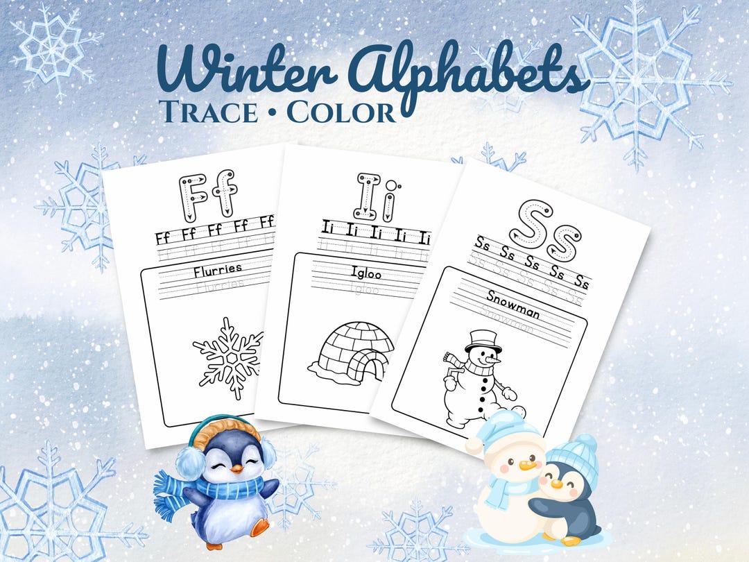 Winter Alphabet Tracing Worksheets | A-Z Coloring Pages (PDF) - Etsy