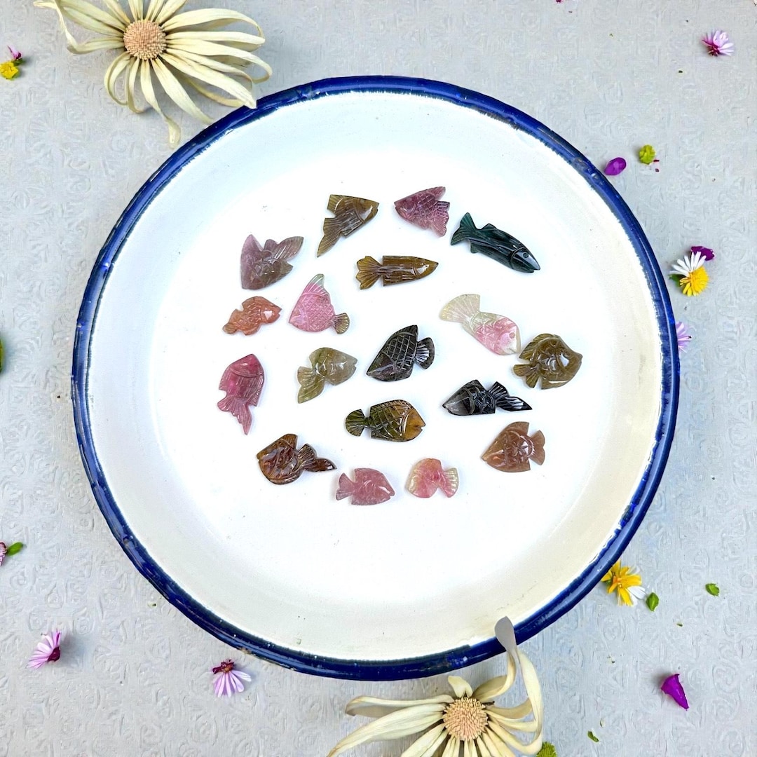 Hand Carved Tourmaline Fish Gemstones, Multi Color Fish Carvings ...
