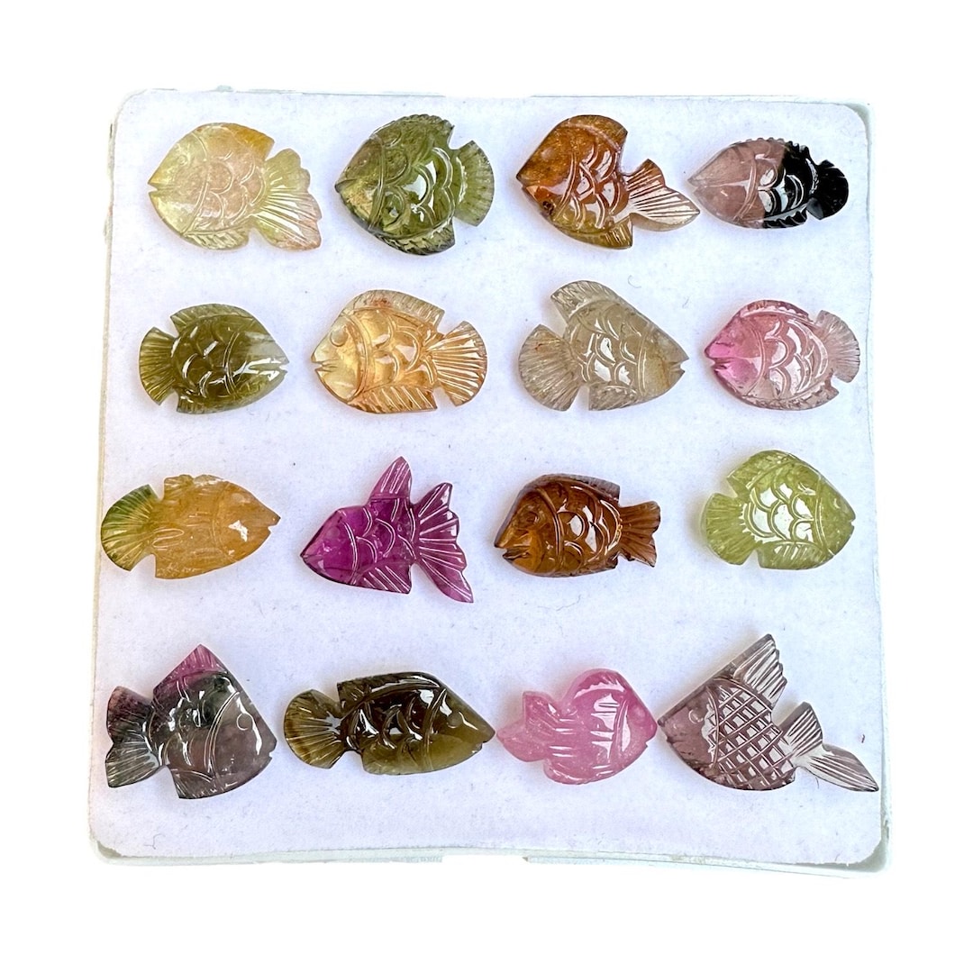 Hand Carved Gemstone Fish Beads • Mixed Tourmaline Fish Carvings ...