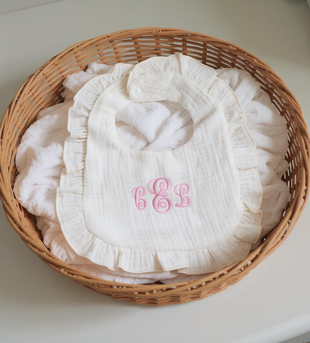 Personalized Ruffle Baby Bib, Embroidered Name Baby Burp Cloth, Soft ...
