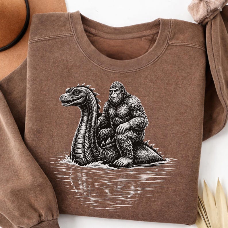Bigfoot Riding Loch Ness Monster PNG | Funny Cryptid Art - Etsy