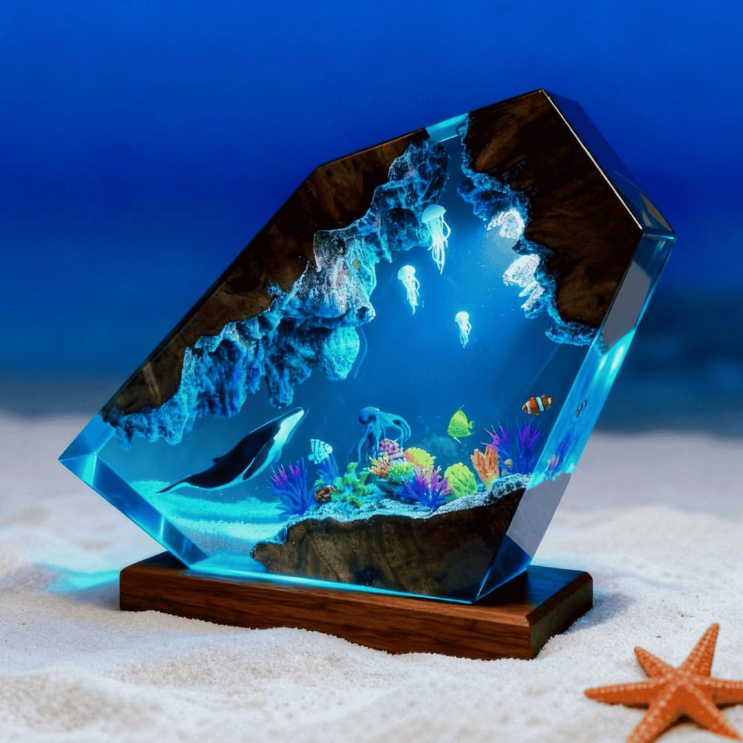 Underwater Ocean Resin Art With LED Light | Handmade Epoxy Aquarium ...