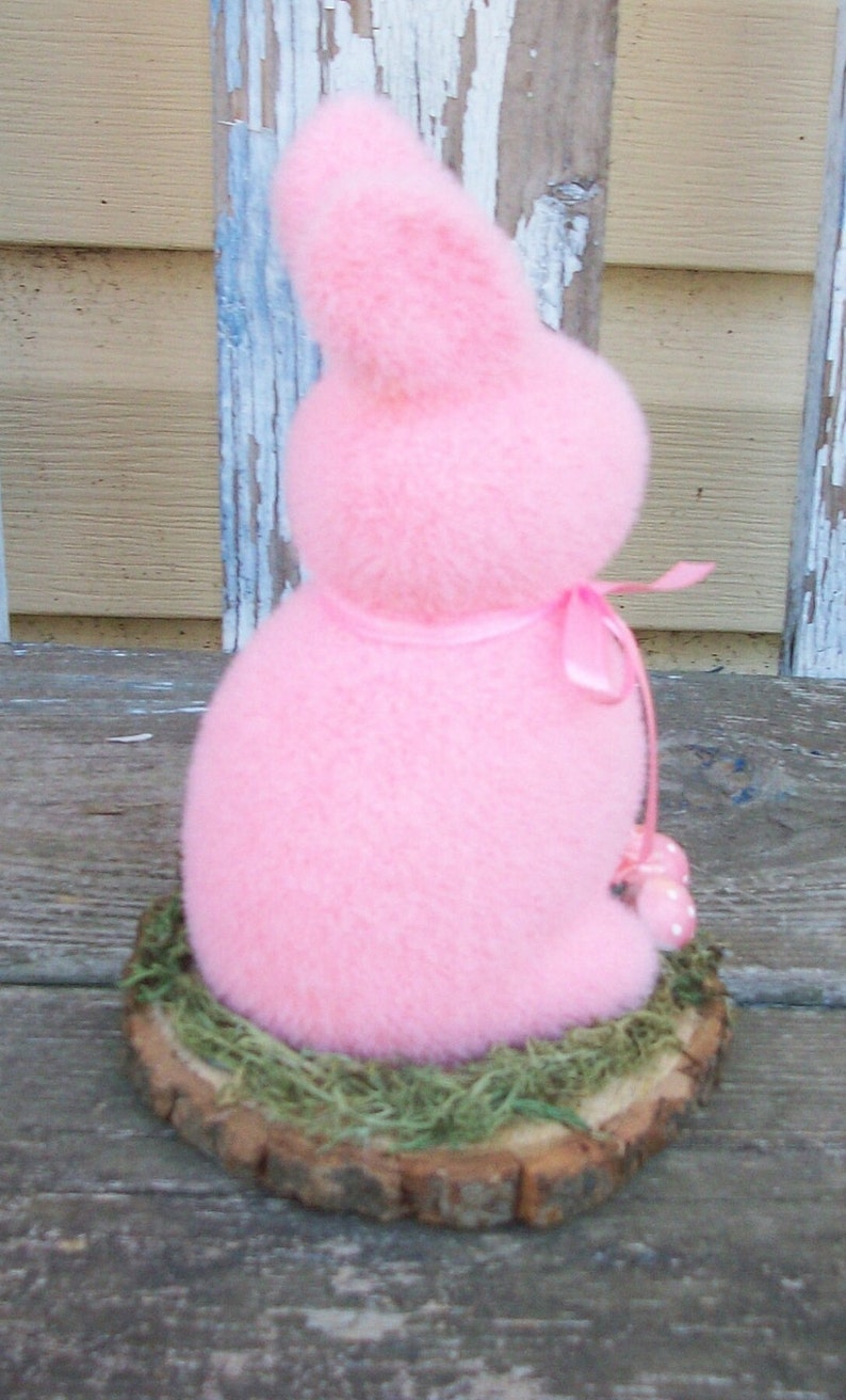 Flocked Pink Rabbit Decor With Roses Poppies and Mushroom - Etsy