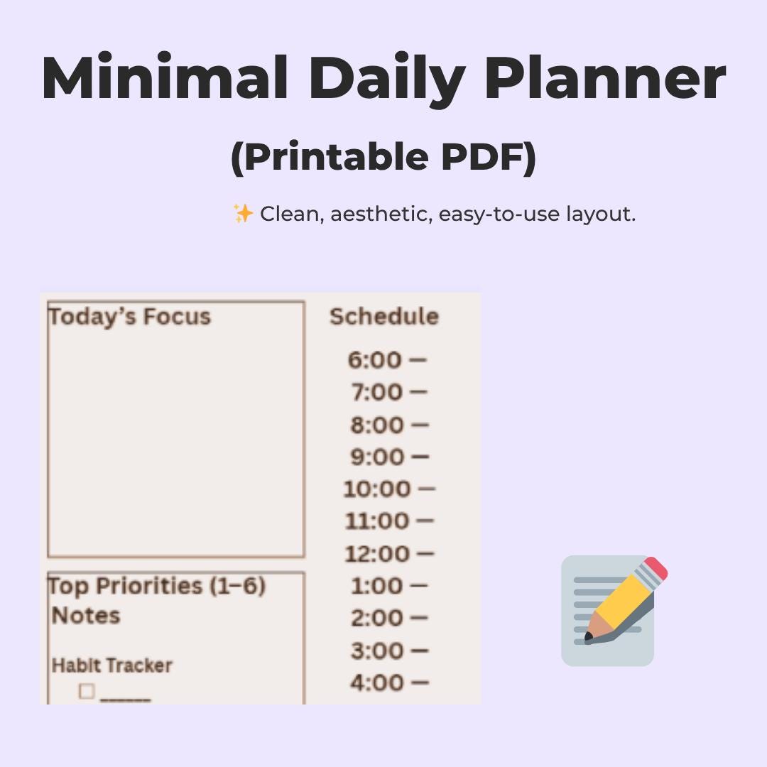 Minimalist Daily Planner Printable | Schedule, Priorities, Habit ...