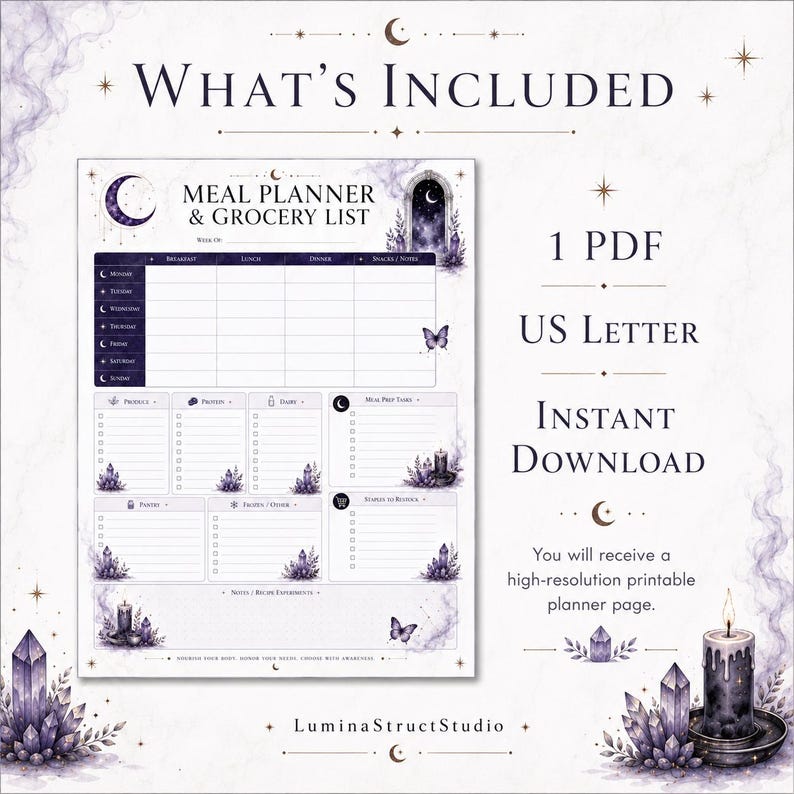 Shadow Work Meal Planner Printable, Mindful Eating Grocery List ...