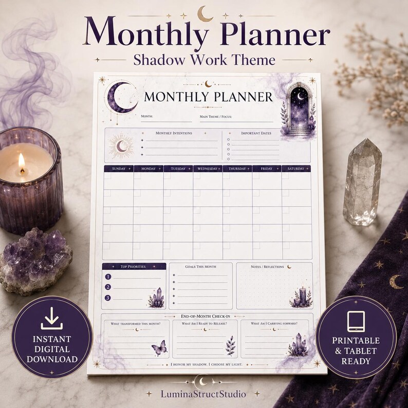 Shadow Work Monthly Planner, Self Care Reflection Journal (digital ...
