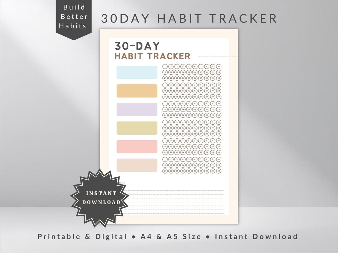 30 Day Habit Tracker Printable & Digital | Monthly Goal Planner PDF ...