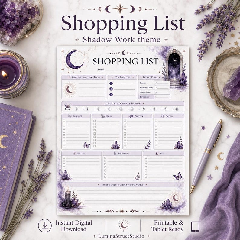 Shadow Work Shopping List Printable, Mindful Grocery Planner (digital ...