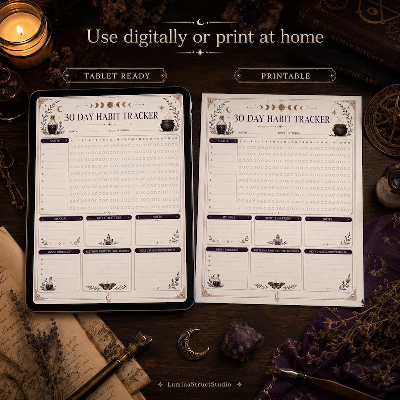 30 Day Habit Tracker, Witchy Apothecary Monthly Planner (digital ...