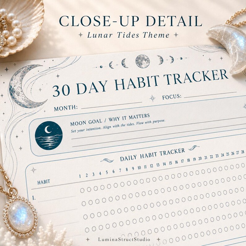 30 Day Lunar Tides Habit Tracker Printable (digital Download) - Etsy