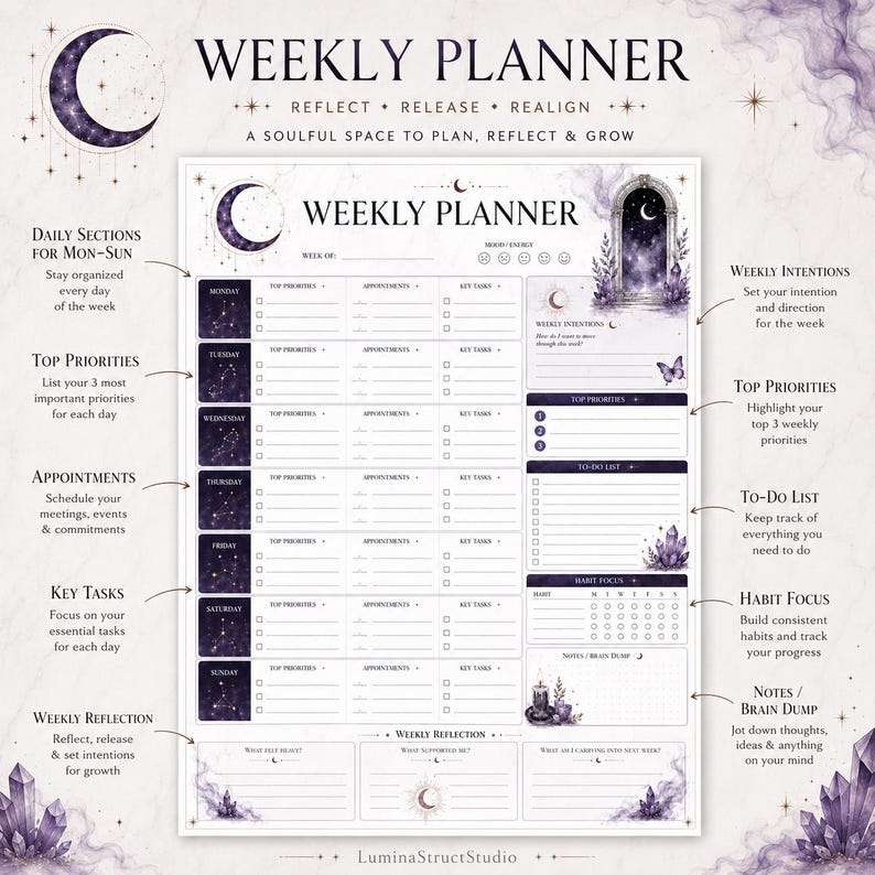 Shadow Work Weekly Planner, Self Care Reflection Journal (digital ...