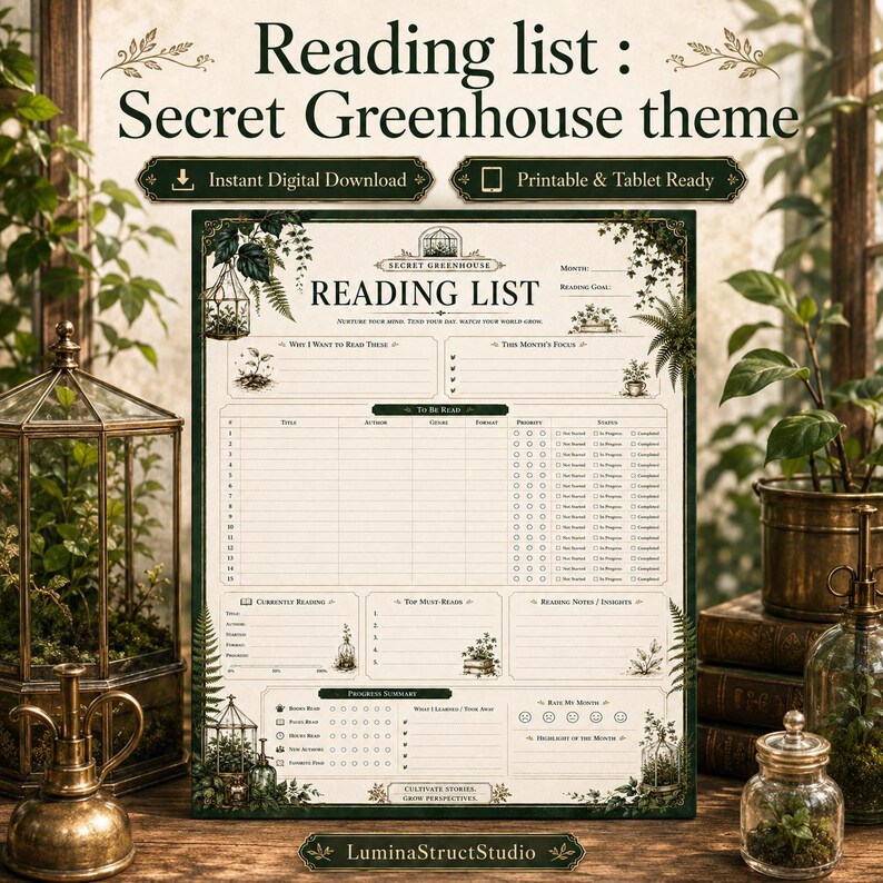 Secret Greenhouse Reading List | Botanical Book Tracker (digital ...