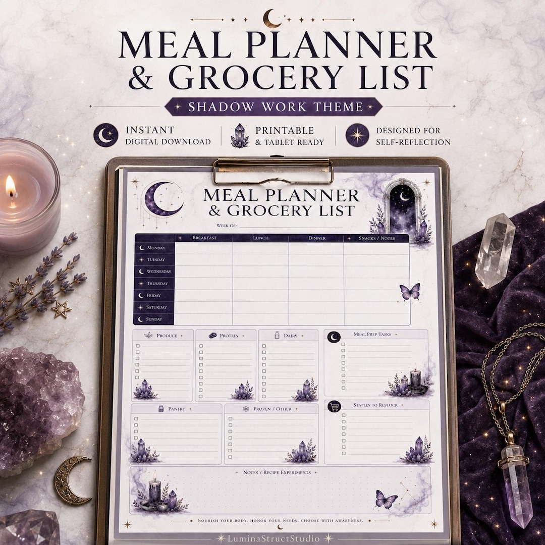 Shadow Work Meal Planner Printable, Mindful Eating Grocery List ...