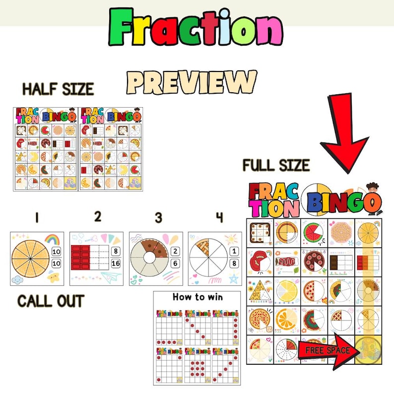 Fraction Bingo Game Printable | Fun Math Picture Activity, Grades 2-4 ...