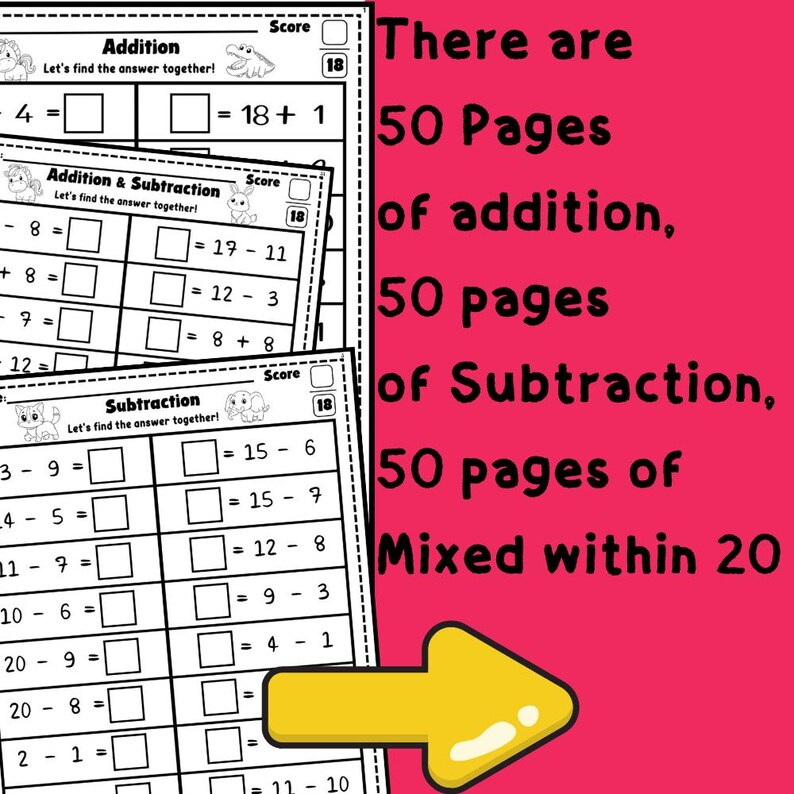 1st Grade Math Fact Fluency Worksheets | Addition & Subtraction Within ...