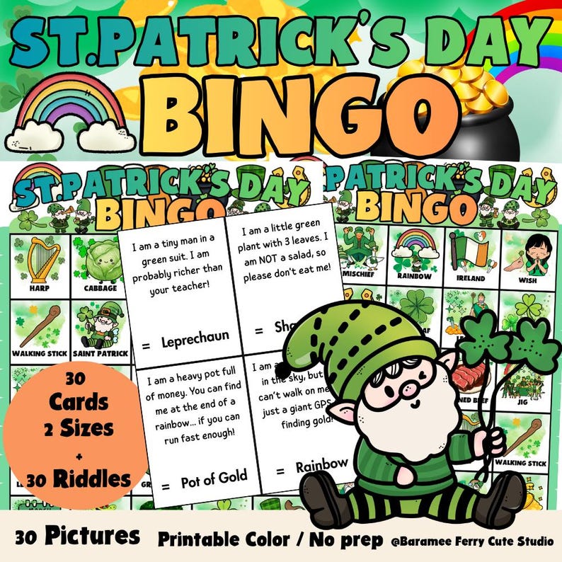 St. Patrick's Day Riddle Bingo Game for Kids, Teens & Adults Printable ...