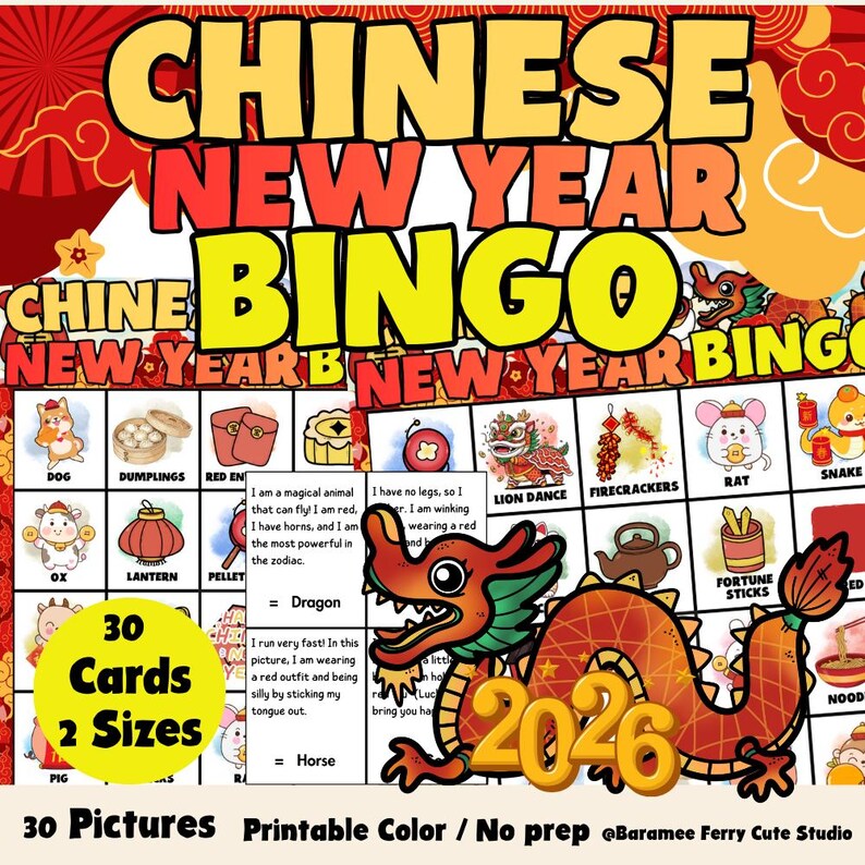 Lunar Chinese New Year 2026 Riddle Bingo Kids | Year of the Horse ...