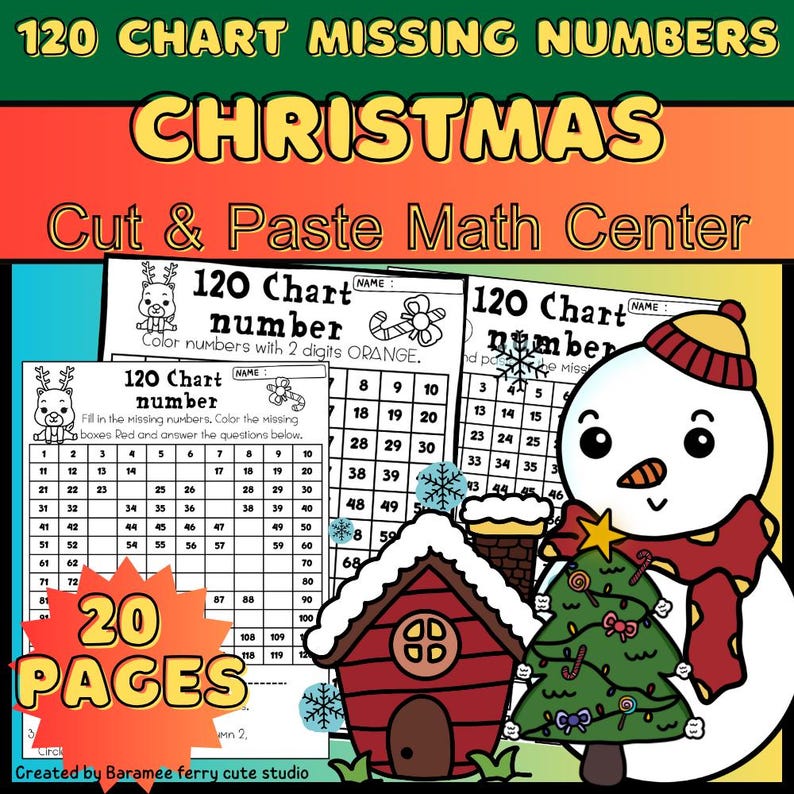 Christmas 120 Chart Missing Numbers Worksheets, 1st Grade Math ...