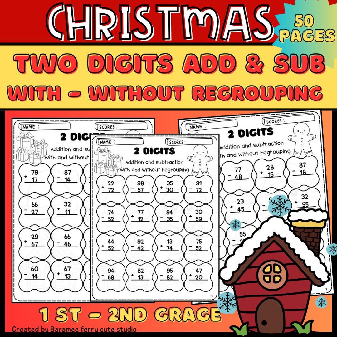 2 Digit Addition and Subtraction Worksheets, Winter Math Packet, 1st ...