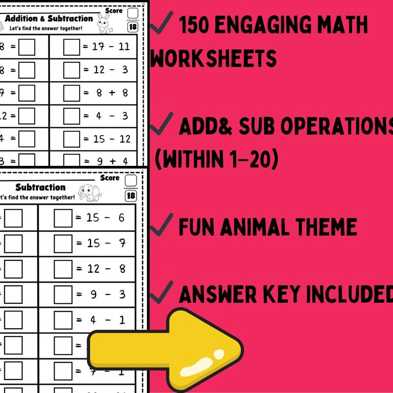 1st Grade Math Fact Fluency Worksheets | Addition & Subtraction Within ...