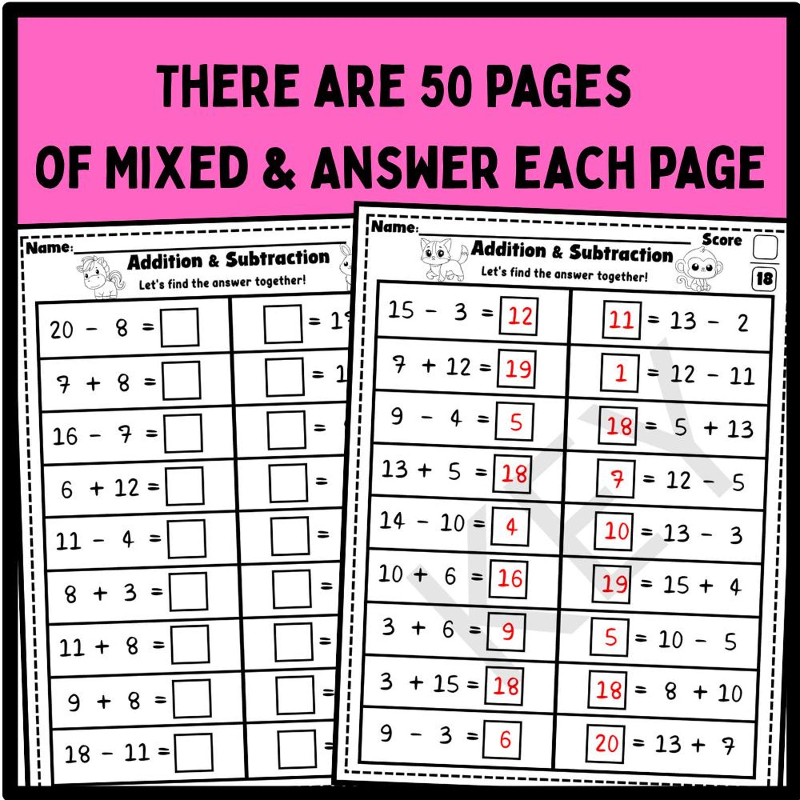 1st Grade Math Fact Fluency Worksheets | Addition & Subtraction Within ...