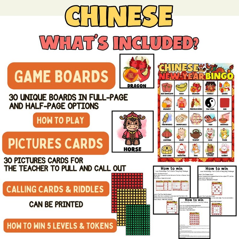Lunar Chinese New Year 2026 Riddle Bingo Kids | Year of the Horse ...