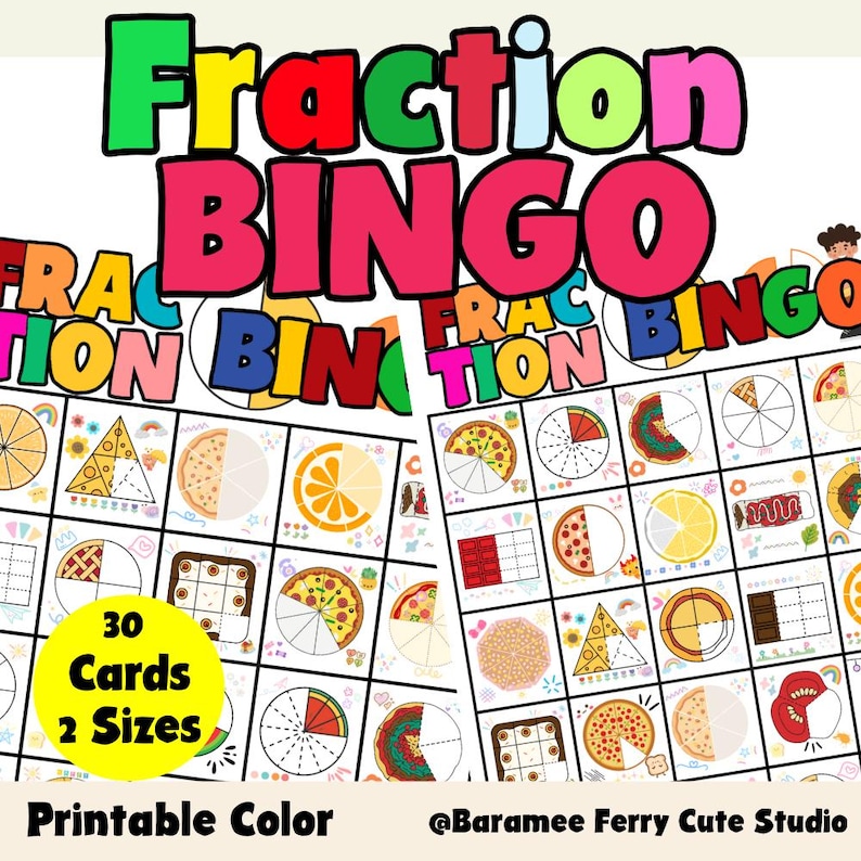 Fraction Bingo Game Printable | Fun Math Picture Activity, Grades 2-4 ...