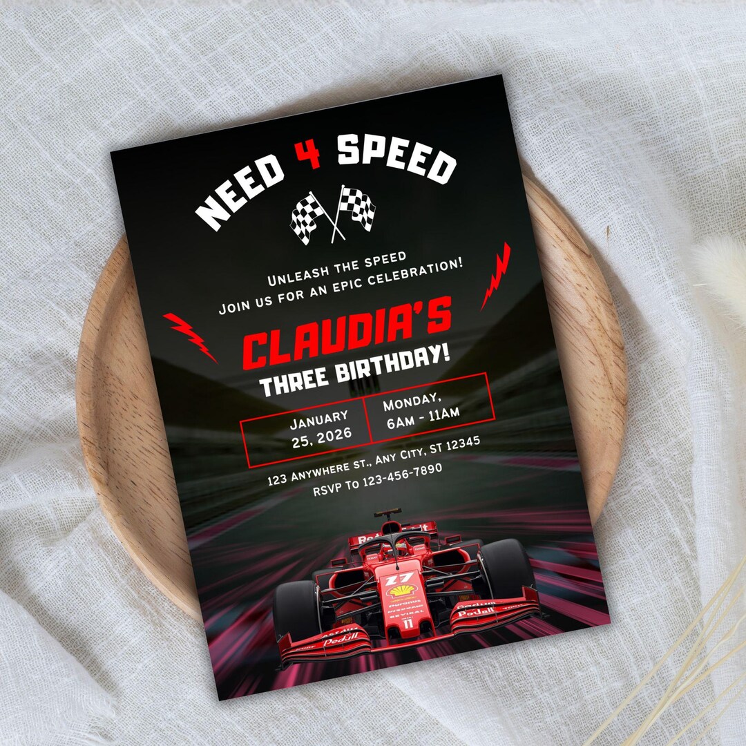 Editable Formula 1 Racing Invitation and Kids Birthday Card, Need 4 ...