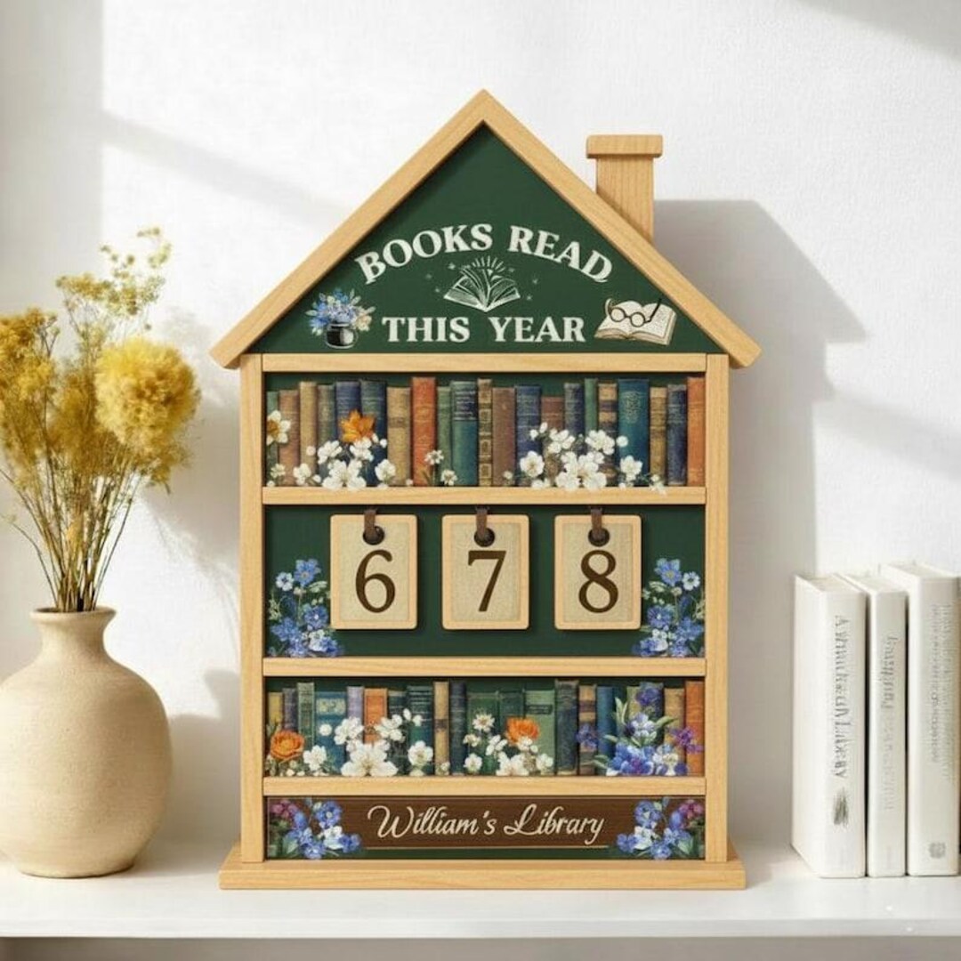 Personalized Book House Tracker - Custom Books Read This Year Wooden ...