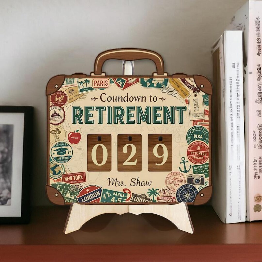 Personalized Retirement Countdown Sign, Custom Luggage Travel Theme ...