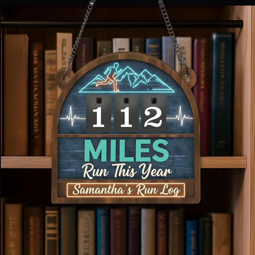 Personalized Running Tracker Sign - Custom Miles Run This Year Wood ...
