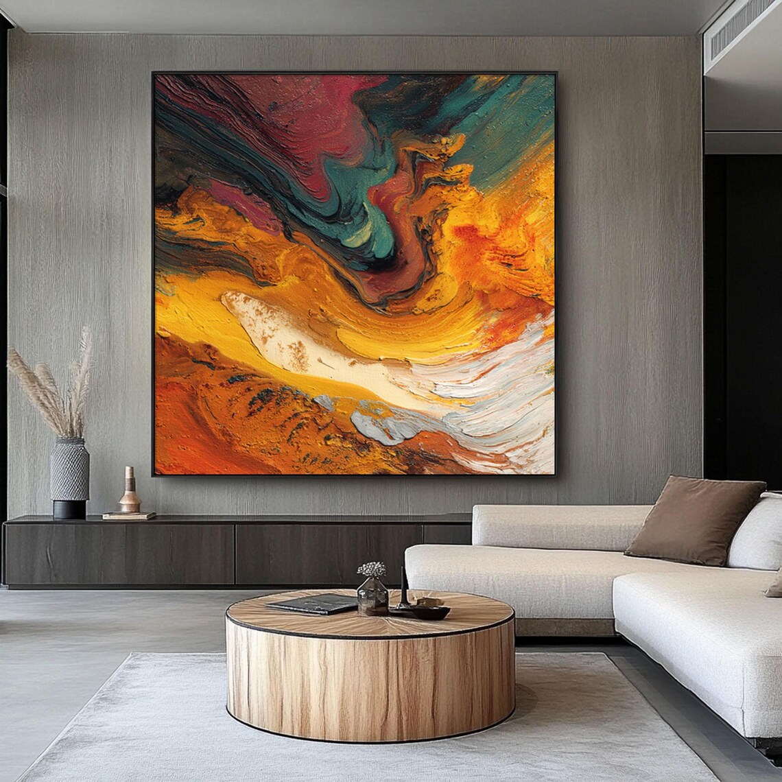 Abstract Oil Painting, Colorful Impasto Art, Warm and Cool Tone ...
