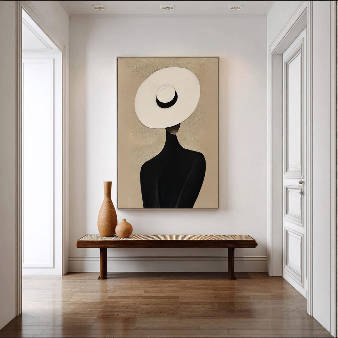 Abstract Woman Silhouette Oil Painting, Elegant Lady in Black Dress ...