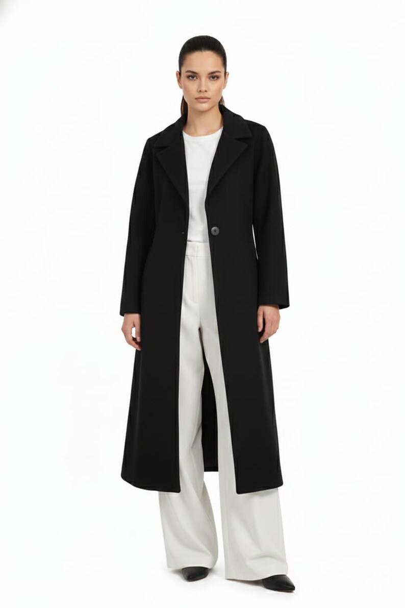 Elegant Black Long Coat Classic Minimalist - Etsy